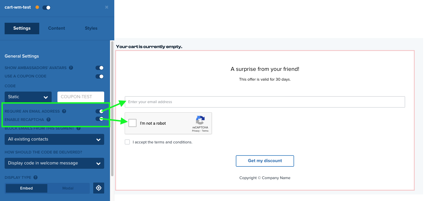 How to enable reCAPTCHA for Welcome Message modules